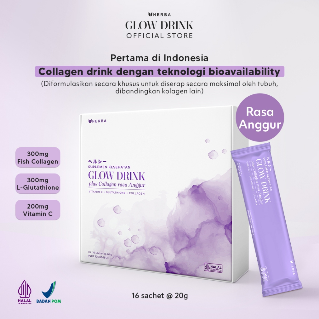 Jual Glow Drink Grape Flavour - Collagen Boost, Minuman Kesehatan, Rasa ...