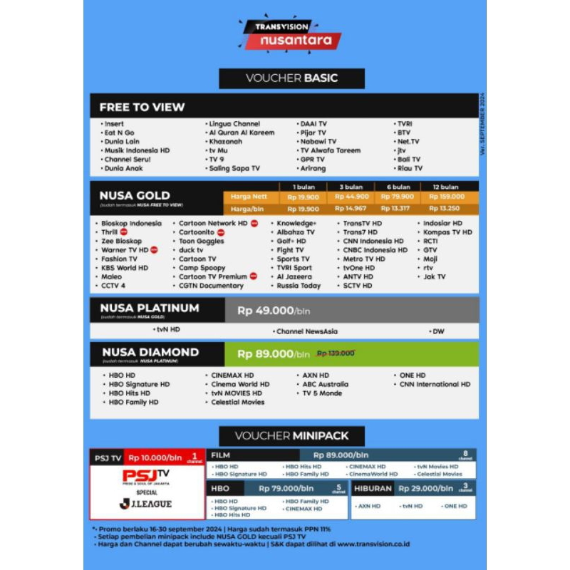 Jual Voucher Paket Tanaka Nusantara HD Paket Nusa Minipack Transvision Gold Platinum Kids ...