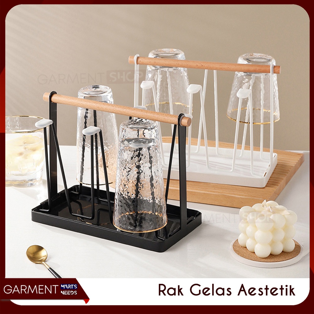 Jual Rak Gelas Organizer Besi Cup Holder 6 Slot Tempat Cangkir Gelas Minimalis Pegangan Kayu Cup ...