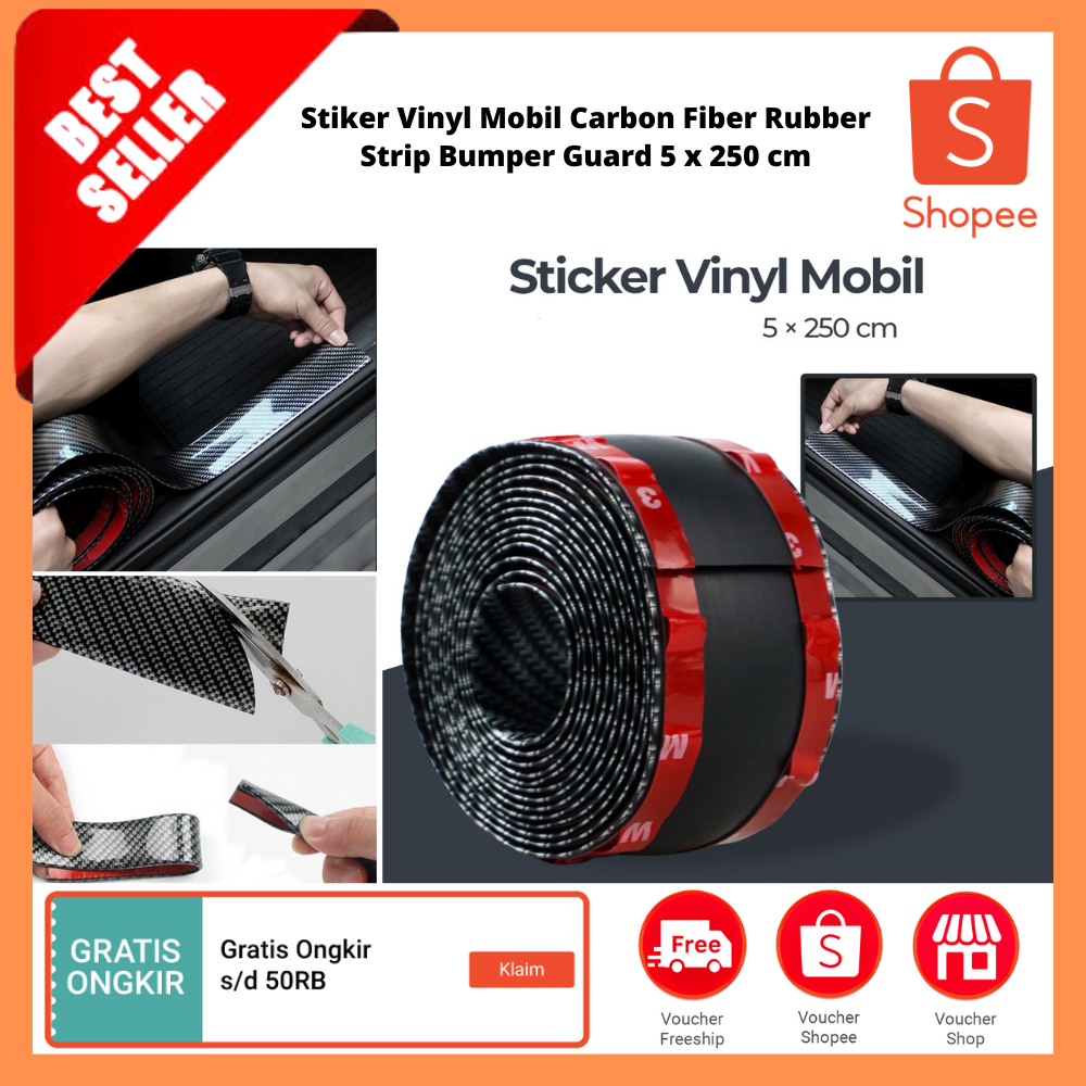 Jual Stiker Vinyl Mobil Carbon Fiber Rubber Strip Bumper Guard 5 x 250 ...