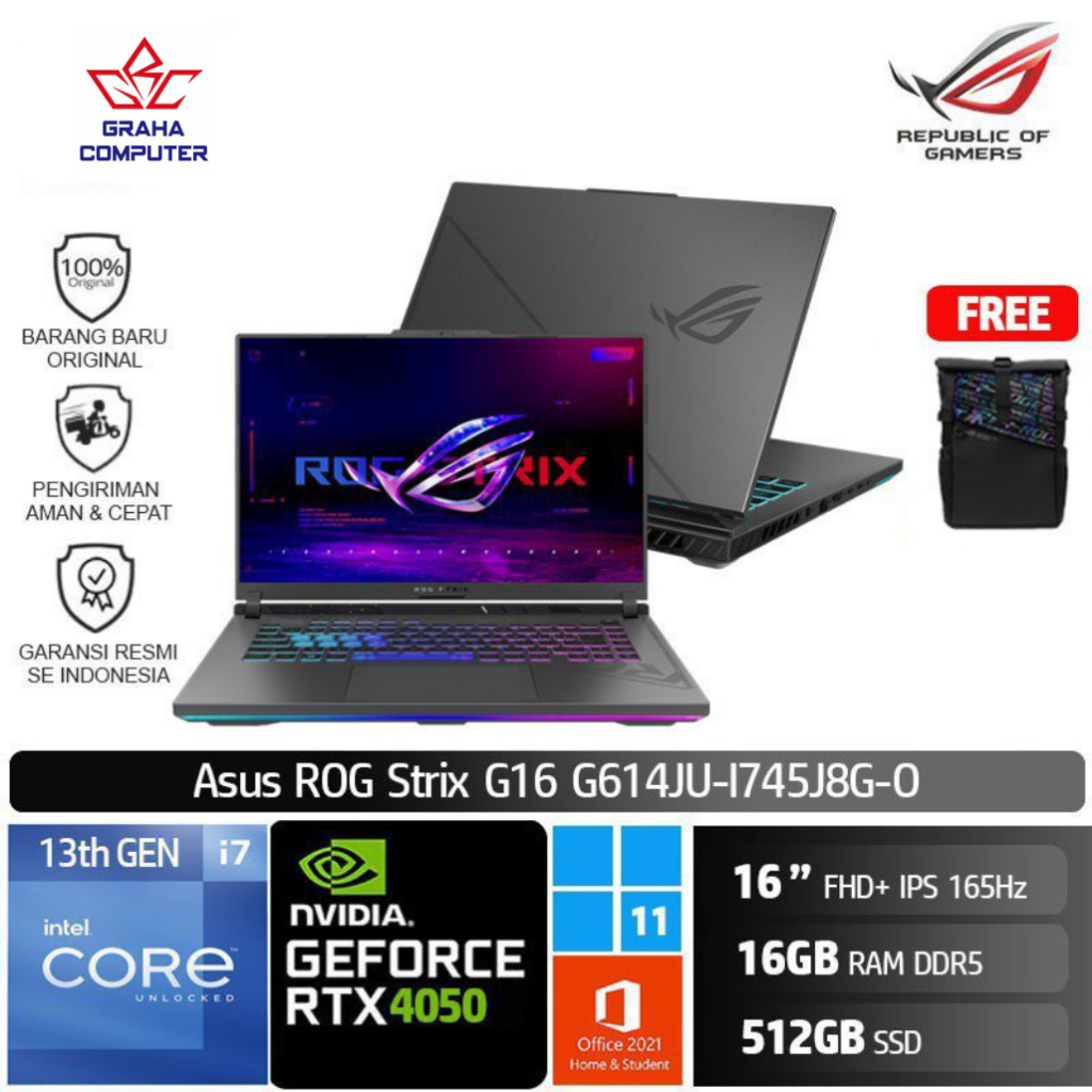 Jual ASUS ROG STRIX G16 G614JU-I745J8G-O IntelCore i7-13650HX,16GB ...