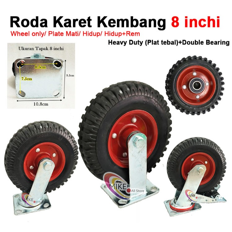 Jual Roda 8 inchi Karet Kembang VARIAN (WO/Mati/Hidup/Rem)Heavy Duty ...