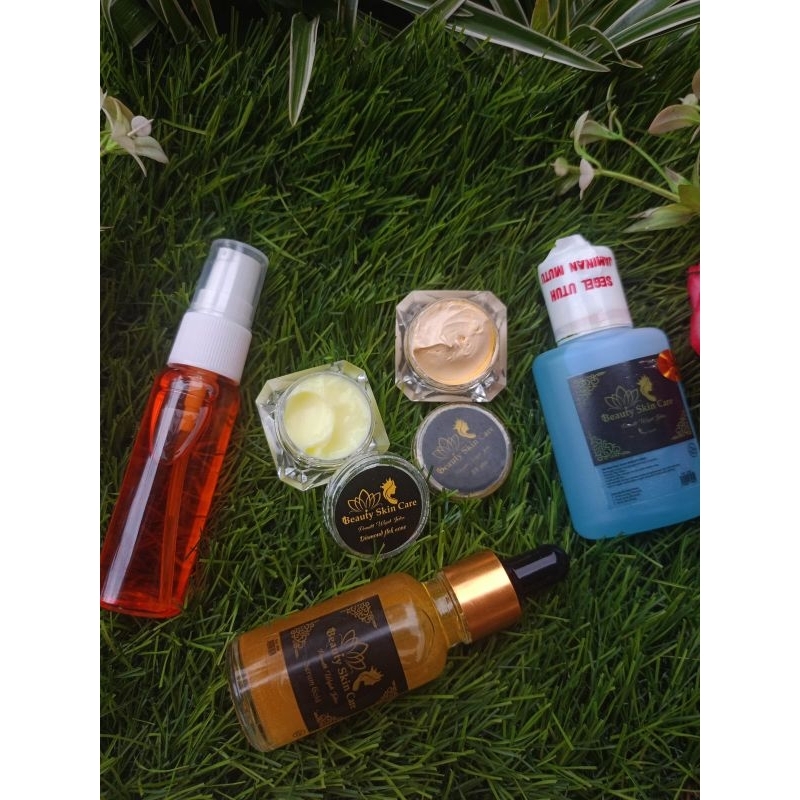 Jual paket cream beauty + toner biru + sabun glow + serum (4 varian ...