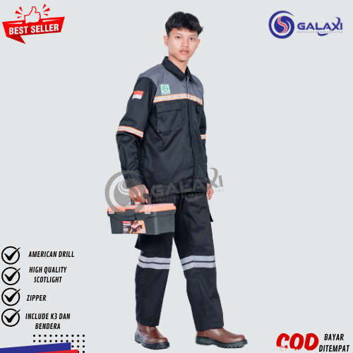 Jual SETELAN Baju Proyek warna Atasan HITAM kombinasi ABU Celana cargo ...