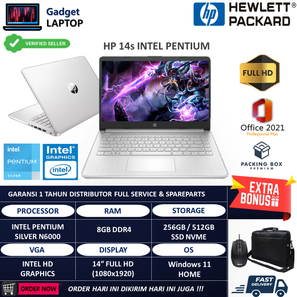 Jual Laptop Slim HP 14 Intel Pentium Silver N6000 8GB 512GB 14 Inch ...