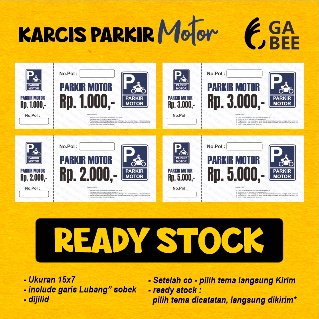 Jual KARCIS PARKIR / KARCIS RETRIBUSI PARKIR / PARKIR MOTOR / TANPA ...