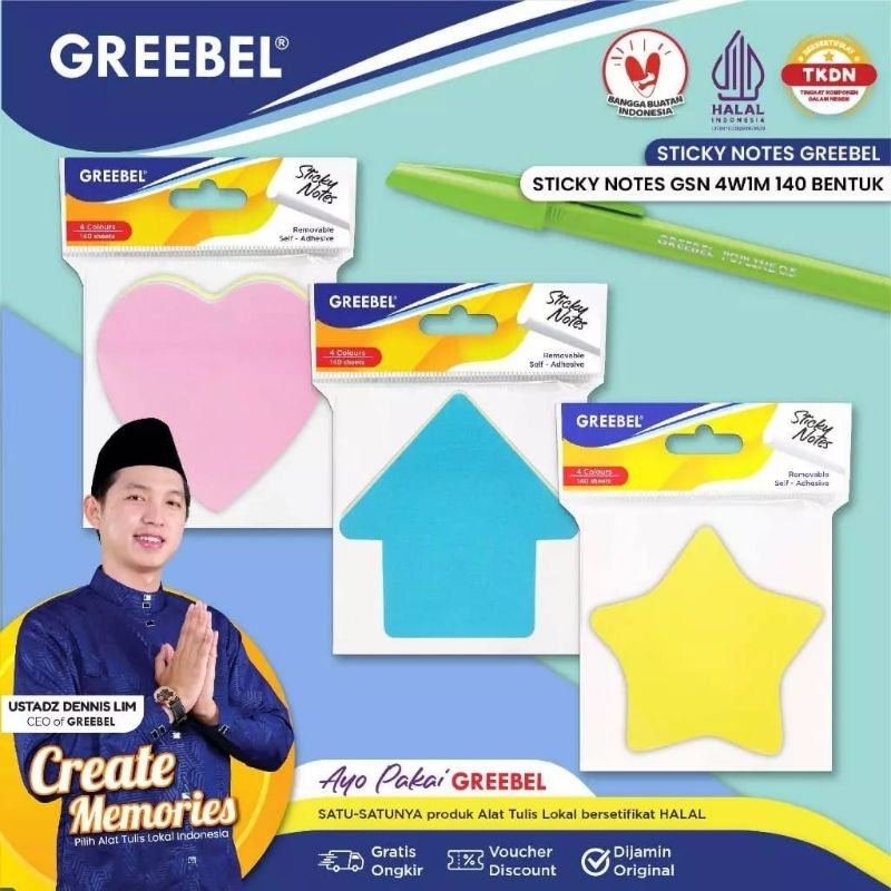 Jual Greebel Sticky Notes GSN 4W1M Bentuk Love/Star/Arrow warna warni ...