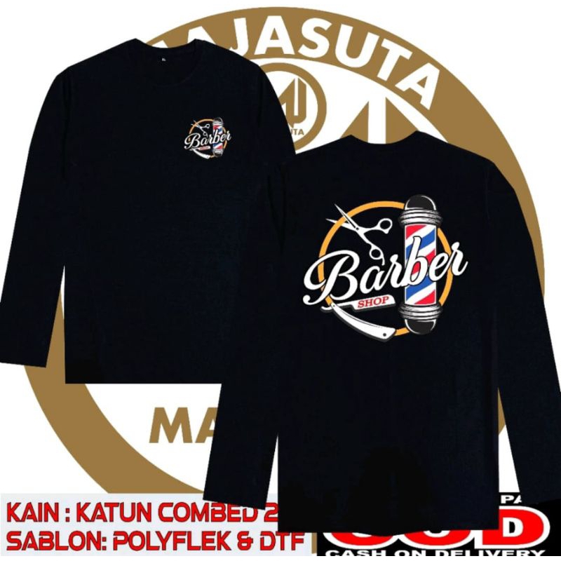 Jual KAOS BARBERSHOP LENGAN PANJANG CORAK BULAT | Shopee Indonesia