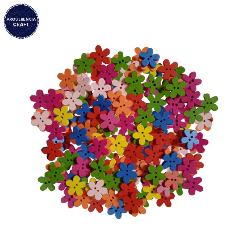 Jual 10 Pcs Kancing Kayu Hias Bunga Warna Campur Dua Lubang | Kancing ...