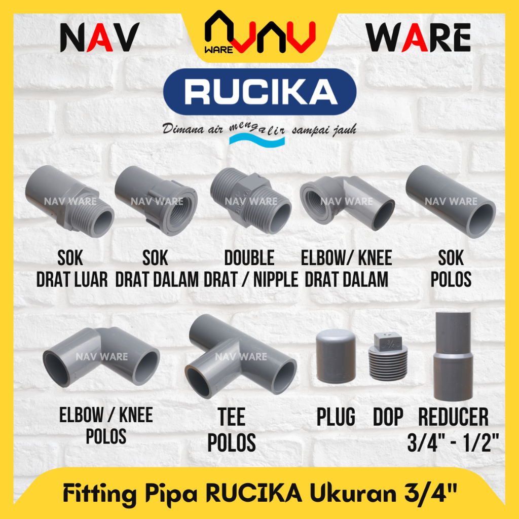 Jual RUCIKA Fitting Pipa PVC AW 3/4 Inci Original - Sok Drat Luar SDL ...