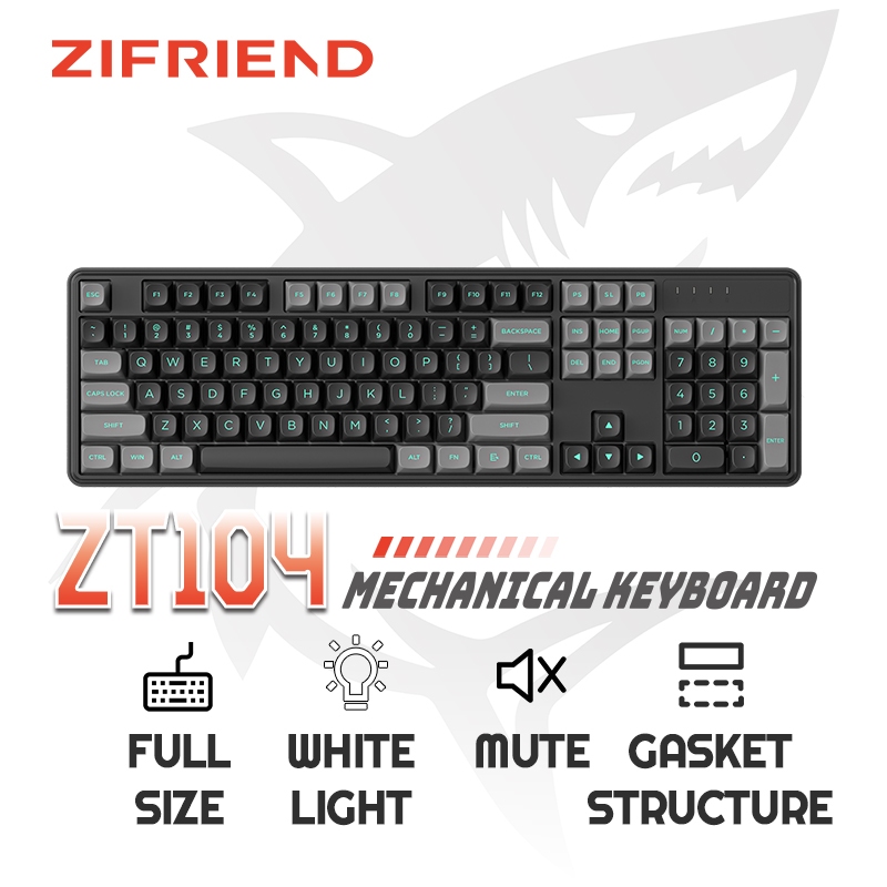 Jual ZIFRIEND ZT104 Gasket Structure Mechanical Keyboard 104 Keys Wired ...