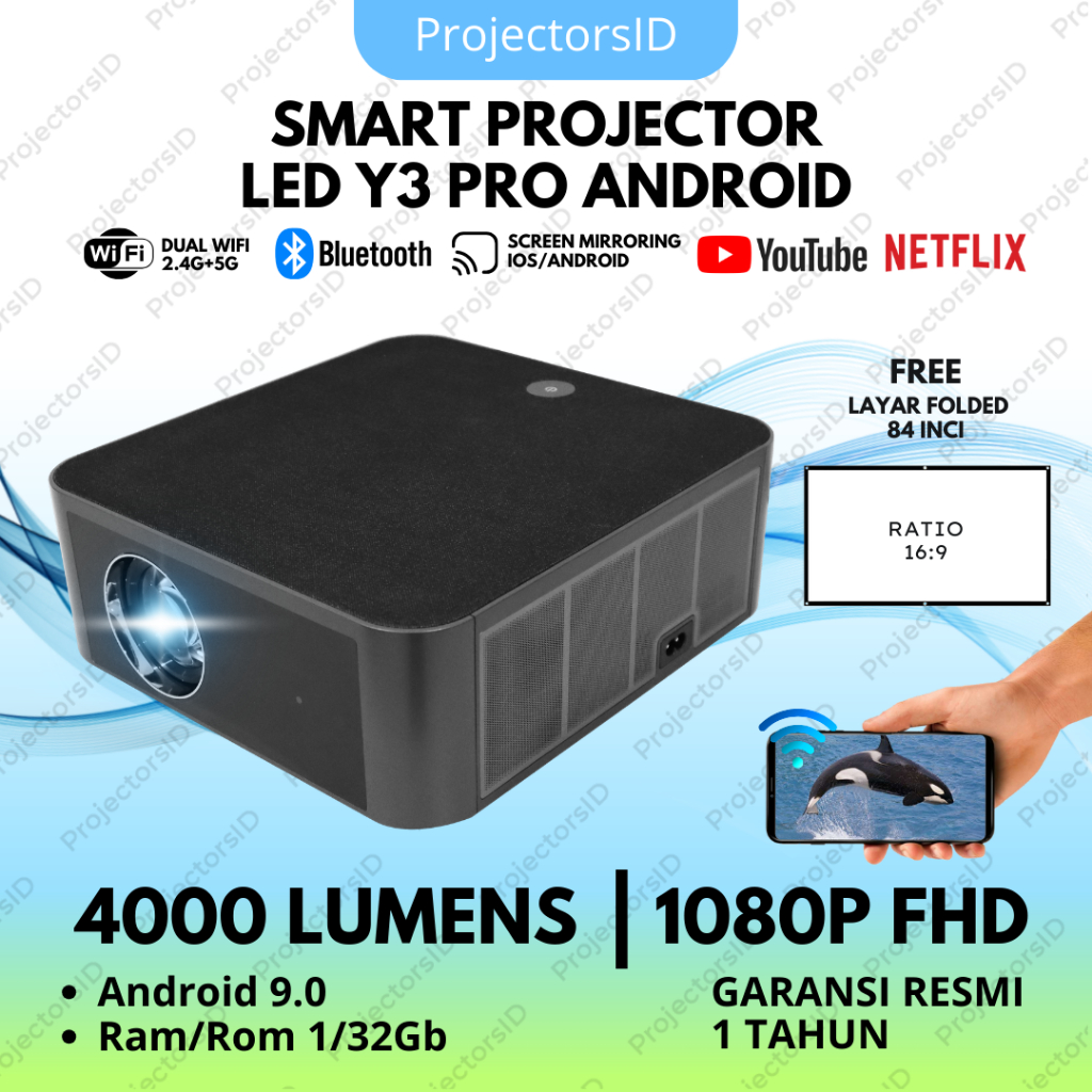 Jual Smart LED Proyektor Y3 Pro Android 9.0 Wifi 4000 Lumens ...