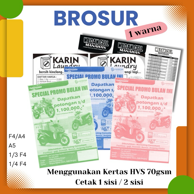 Jual Cetak Brosur Hvs 1 Warna And Hitam Putih Ukuran F4 A4 A5 1 3 F4
