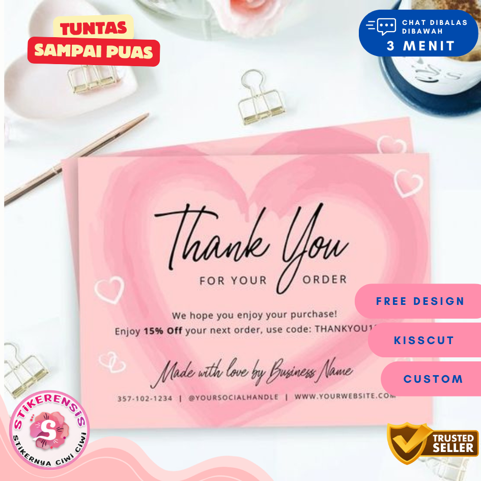 Jual TKC 4-10 Thank You Card Custom Thanks Card Olshop Kartu Ucapan Terima Kasih | Shopee Indonesia
