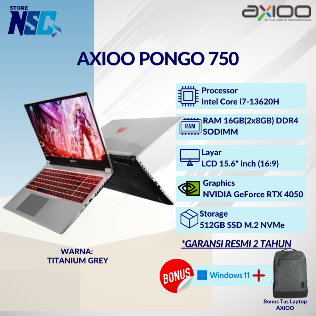 Jual Axioo Pongo 750 Intel Core i7 13620H 16GB 512GB RTX4050 15.6 ...