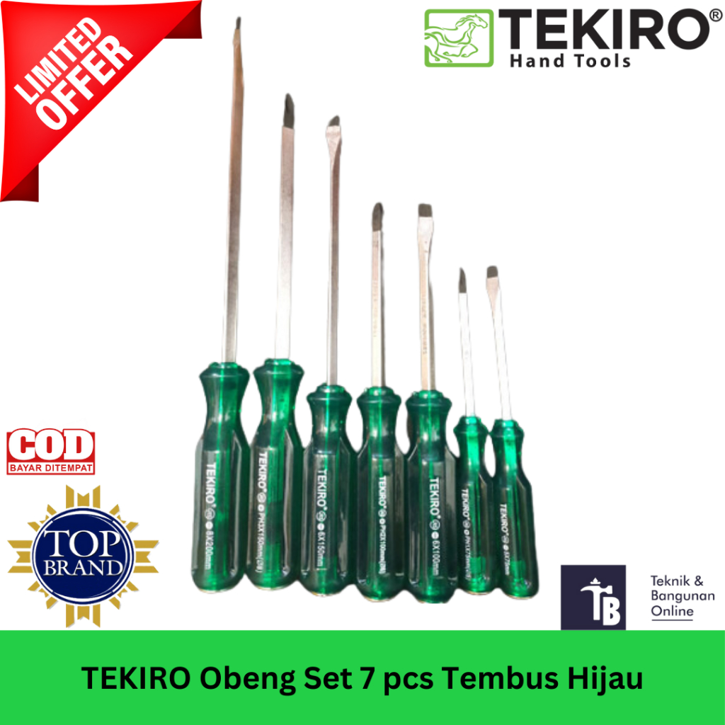 Jual Tekiro Obeng Ketok Tembus Hijau Set 7 pcs / go thru screwdriver ...