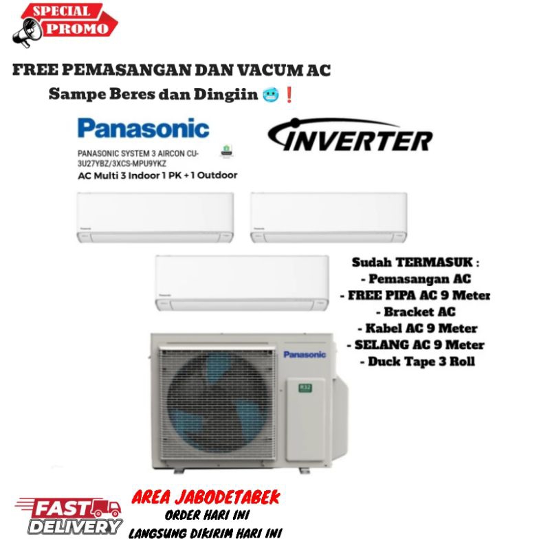 Jual FREE PEMASANGAN PANASONIC AC Multi Split KAPASITAS 1 PK INVERTER - R32 Big FLAP 2 Indoor AC ...