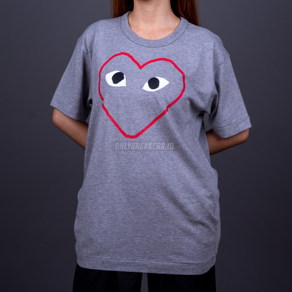 Jual CDG PLAY 3D RED HEART GREY TEE (100% AUTHENTIC) | Shopee Indonesia