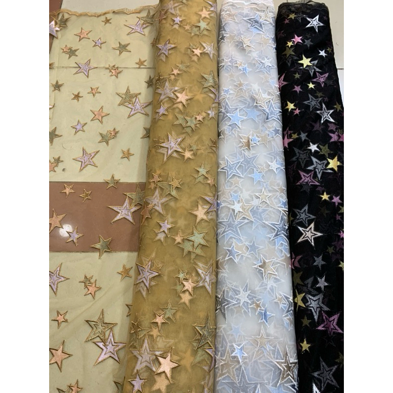 Jual tille alhena motif bintang bintang/kain tille bintang antik antik ...