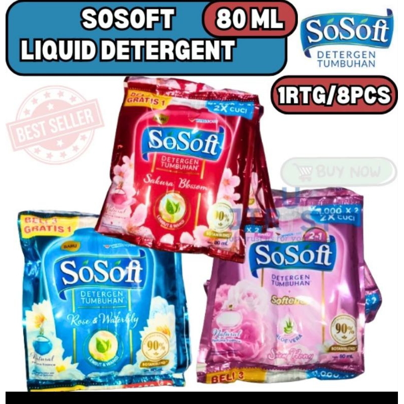 Jual 1 lbr sosoft deterjen cair tumbuhan isi 12+4 sachet so soft ...
