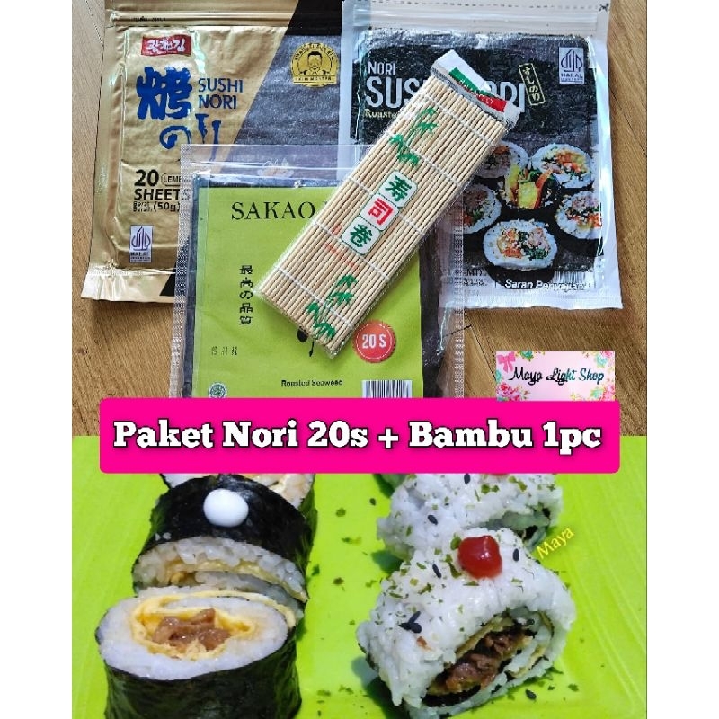 Jual Paket sushi nori 20 lembar + 1bambu makisu penggulung bambu sushi ...