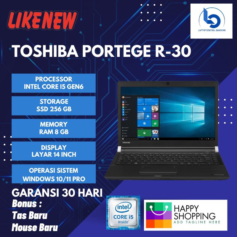 Jual Laptop Thosiba portege R-30C core i5 gen6 Ram 8gb Ssd 256gb ...