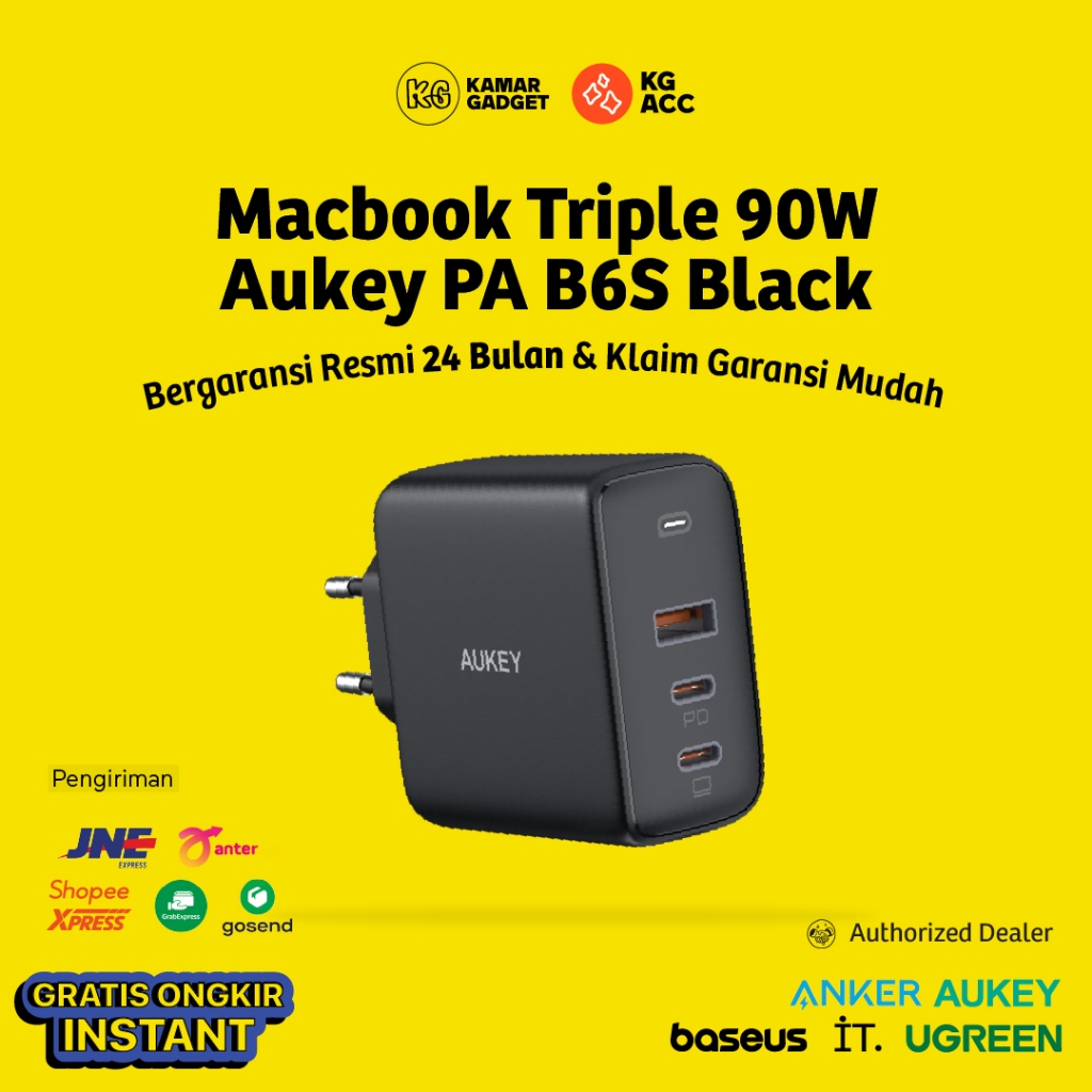 Jual Adapter Macbook 3 Port 90W Aukey PA B6S Black - Adaptor Original ...