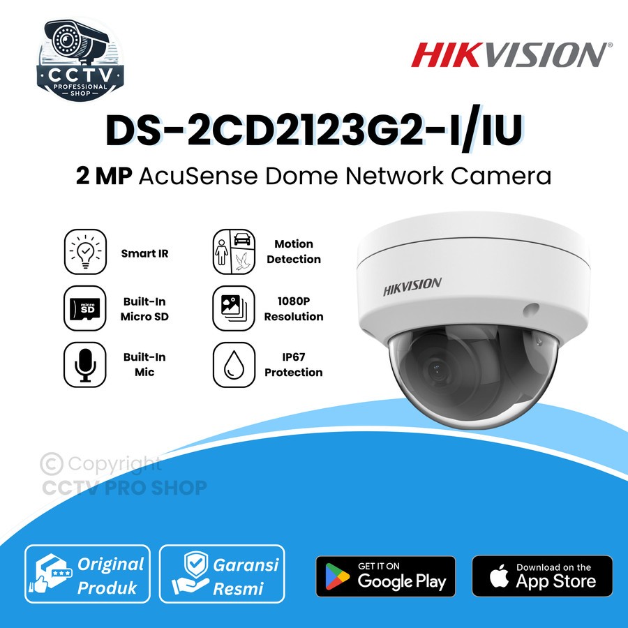 Jual Hikvision IP Camera DS-2CD2123G2-I/IU 2MP AcuSense Built-in Mic Fixed Dome | Shopee Indonesia