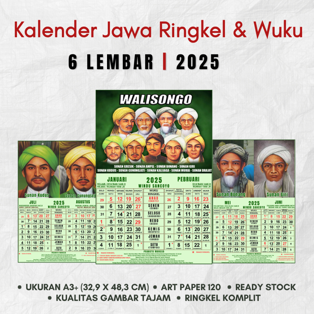 Jual kalender Jawa 2025 Wuku & Ringkel ukuran A3 edisi walisongo ...