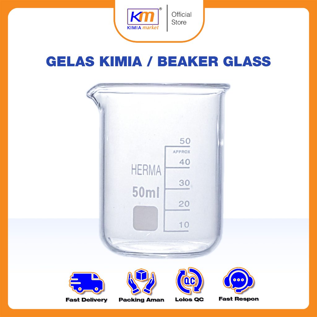 Jual Beaker Glass / Gelas kimia kaca ukuran 50ml HERMA | Shopee Indonesia