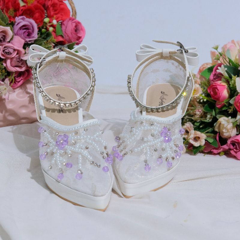 Jual Syahafira - Syahla Wedding Shoes Heels Wisuda 9 Cm Hak Tahu Putih ...