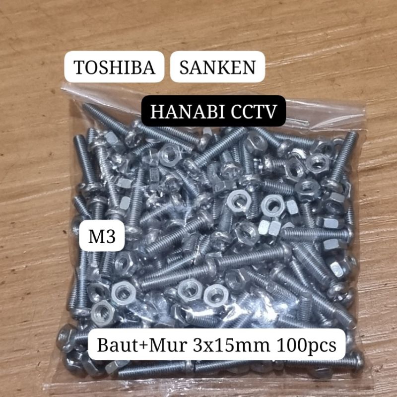 Jual 100 Baut + 100 Mur 3X15mm Baut JP M3 Panjang 1.5cm Diameter 3mm ...