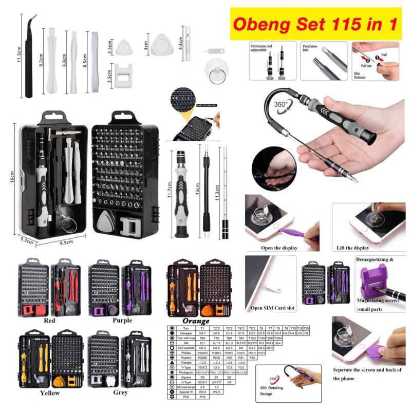 Jual Obeng Set Reparasi 115 in 1 Hp Komputer Laptop Smartphone Repair Tools Screwdriver | Shopee ...