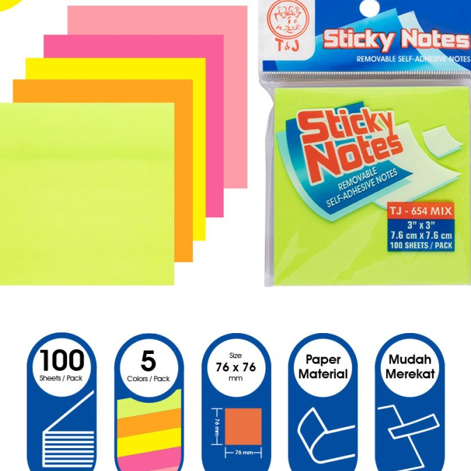 Jual Tom&Jerry Sticky Note 5 Warna TJ-654 [ 1 PAD ] | Shopee Indonesia