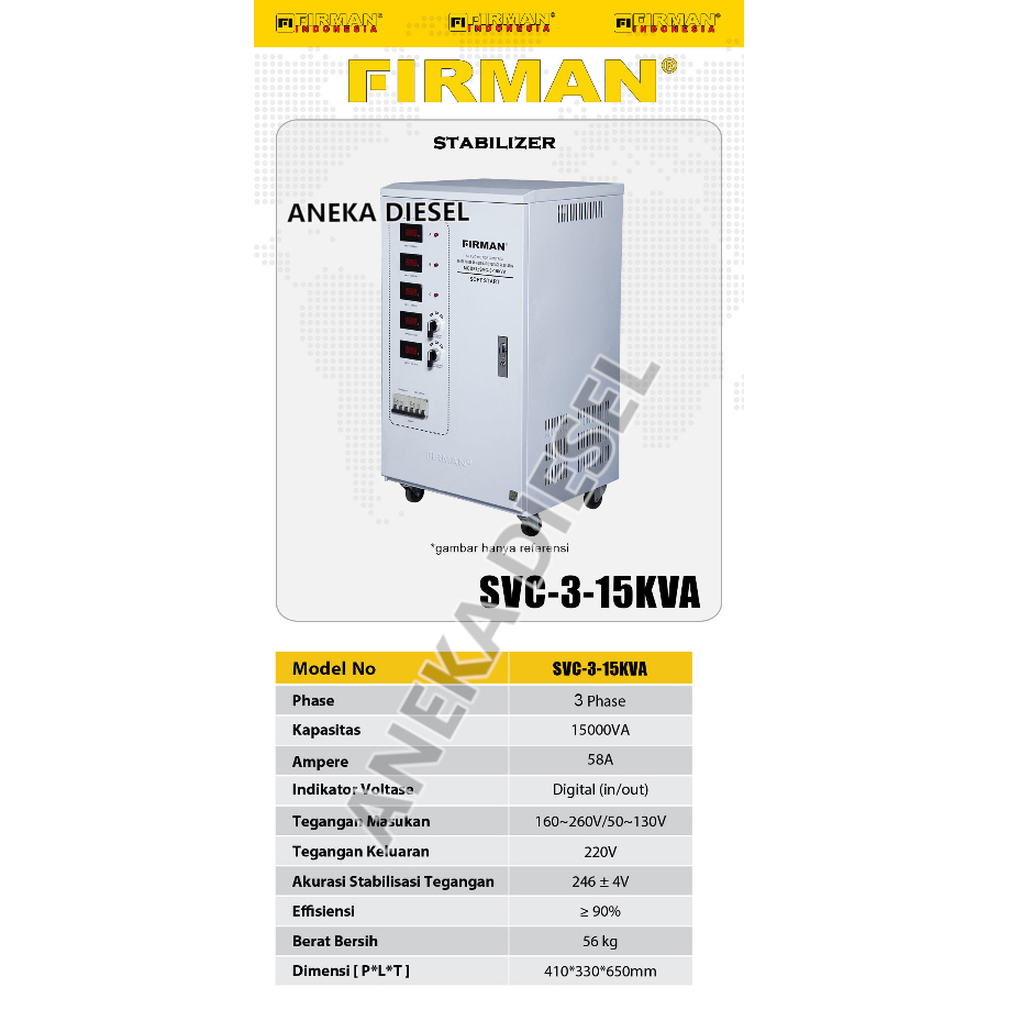 Jual Stabilizer LISTRIK SVC3-15KVA FIRMAN 3 Phase 15KVA / Stavol ...