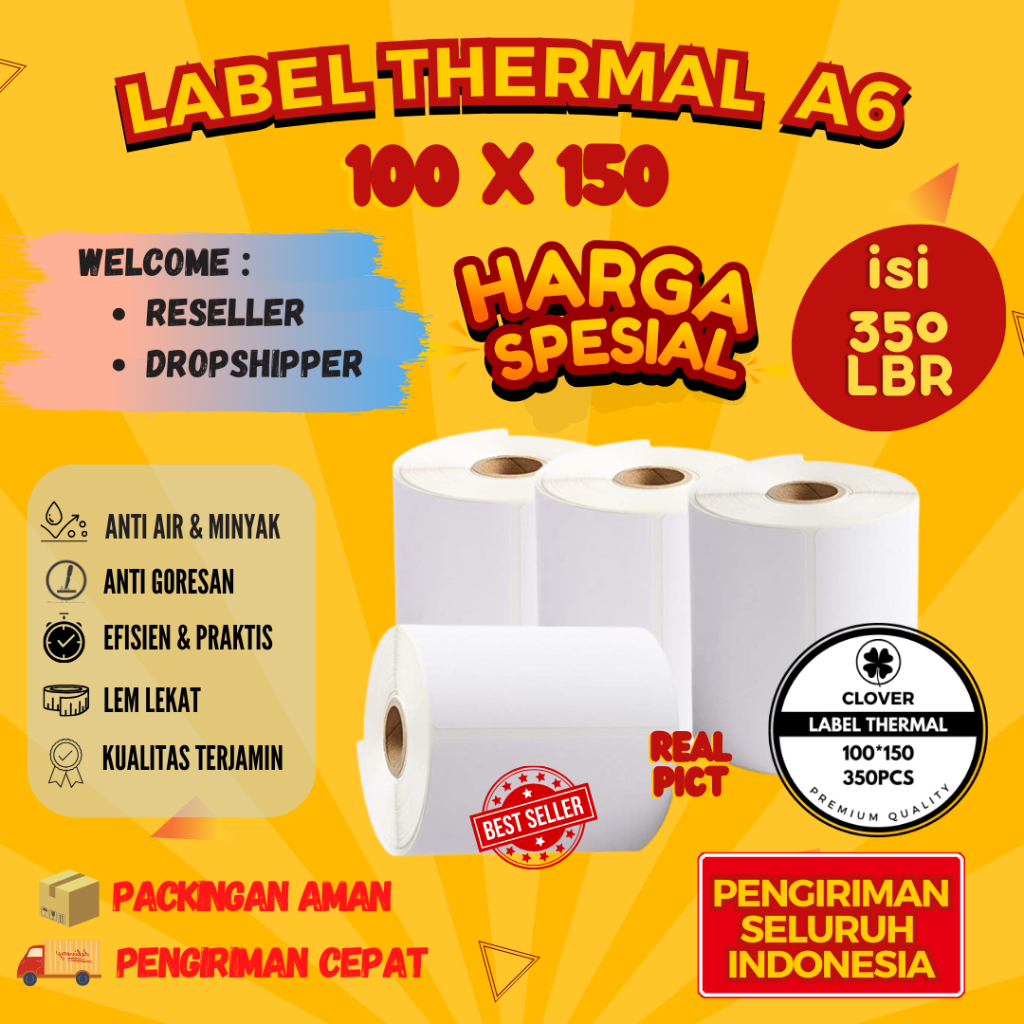 Jual KERTAS LABEL THERMAL 100 X 150MM / KERTAS TERMAL STIKER BARCODE A6 | Shopee Indonesia