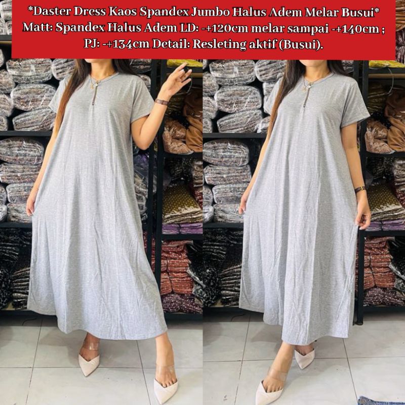 Jual Daster Dress Kaos Spandex Halus Polos Jumbo Resleting Busui ...