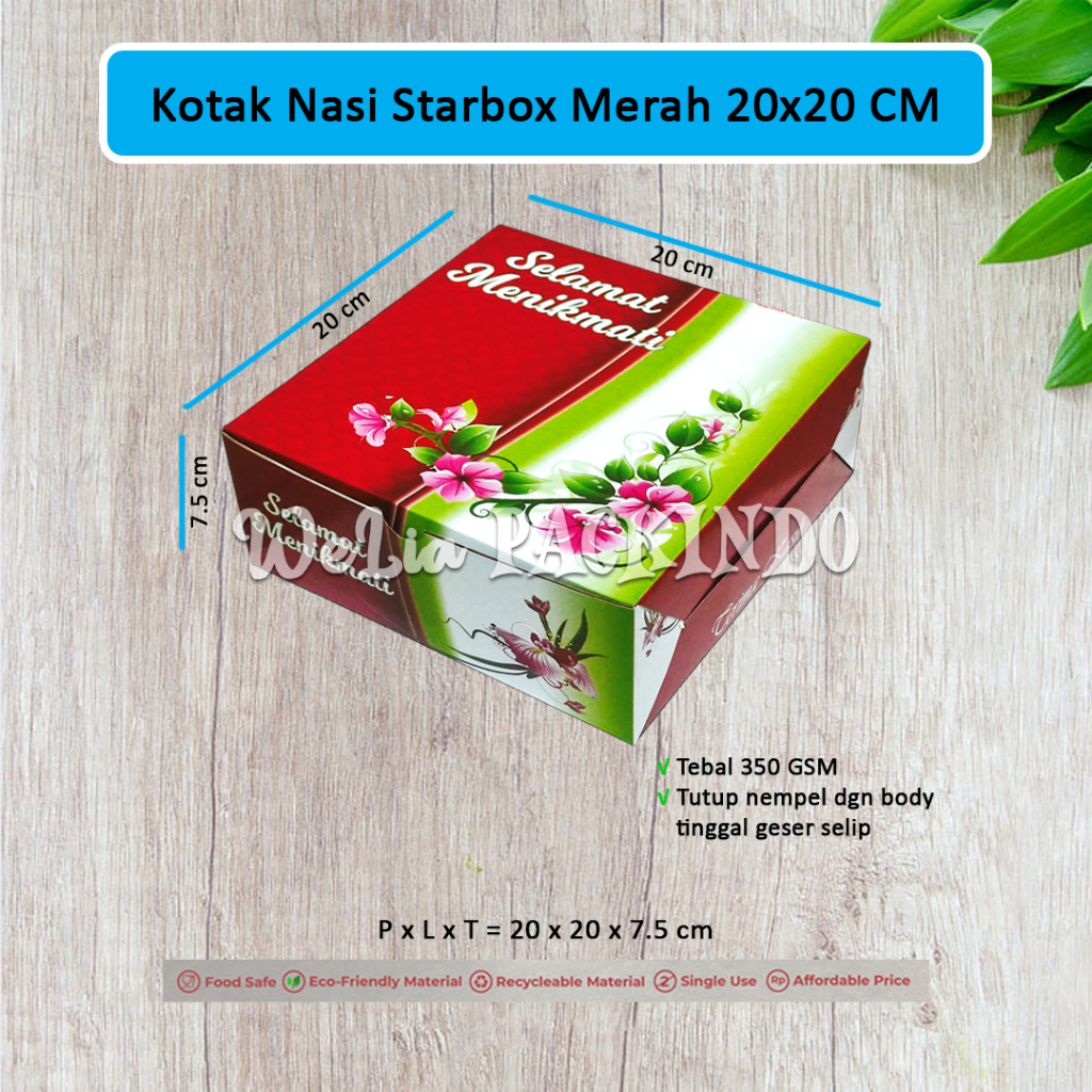 Jual [1 PCS] Kotak Nasi 20x20 Motif Starbox Merah / Catering Box Nasi ...