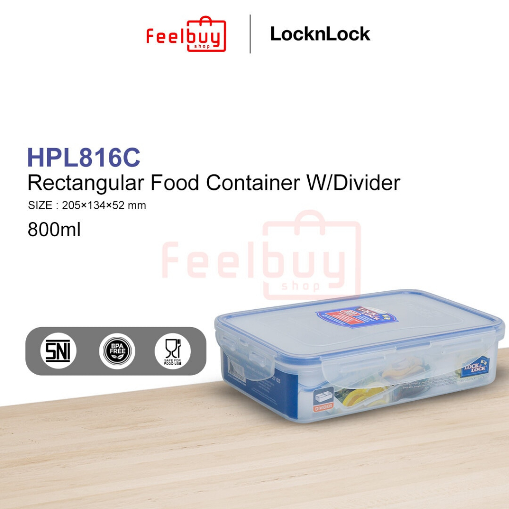 Jual LocknLock Rectangular Food Container 800ML W/Divider HPL816C ...