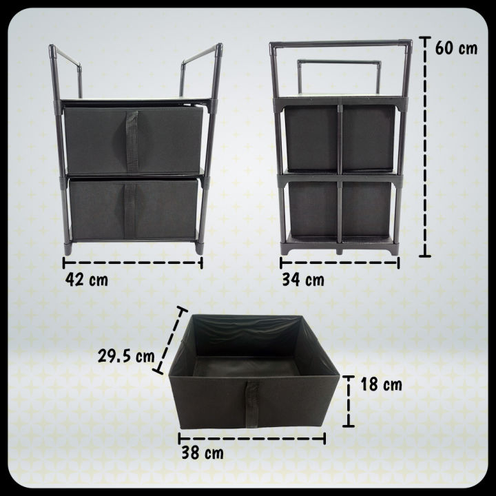Jual Rak Penyimpanan Storage Rack Laci 3 Susun 2 Laci Kain Linen Mono ...