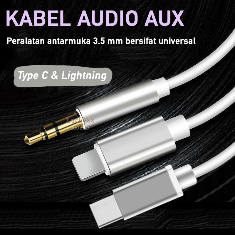 Jual Kabel AUX Audio Jack 3.5mm to Lightning / Type C Splitter Cable ...