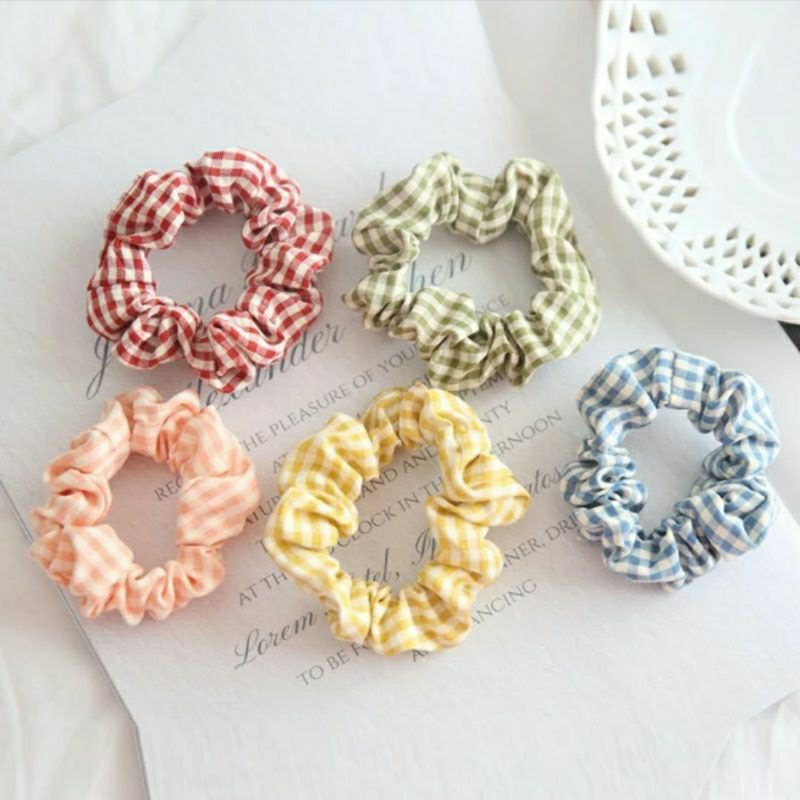 Jual RD Ikat Rambut Scrunchie Korea Motif Kotak Hijab Gelang Hairband ...