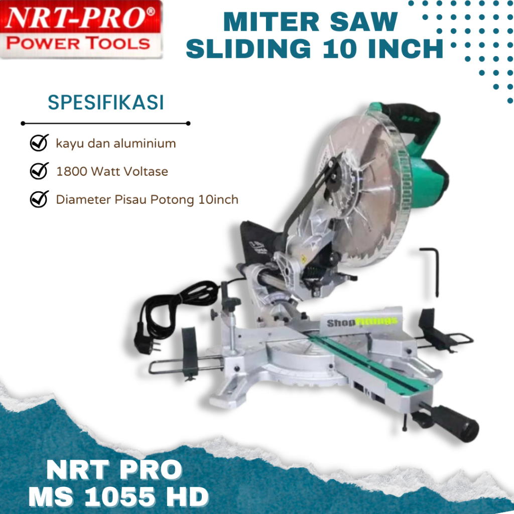 Jual Mitter Saw 10 Inch NRT-PRO MS 1055 HD Mitre Miter Gergaji Aluminium Sliding Mesin MS1055 10 ...