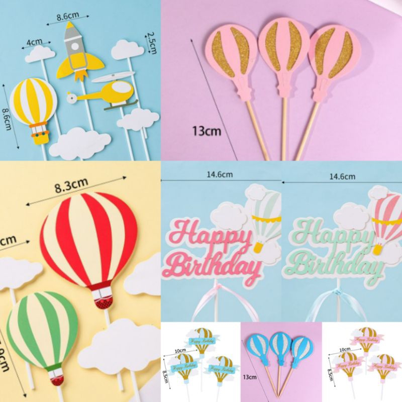 Jual Topper Balon Udara, Topper Happy Birthday tema Balon Udara, Hiasan ...