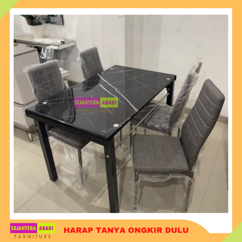 Jual Meja makan kaca tempered plus 4 kursi makan import series | Shopee ...