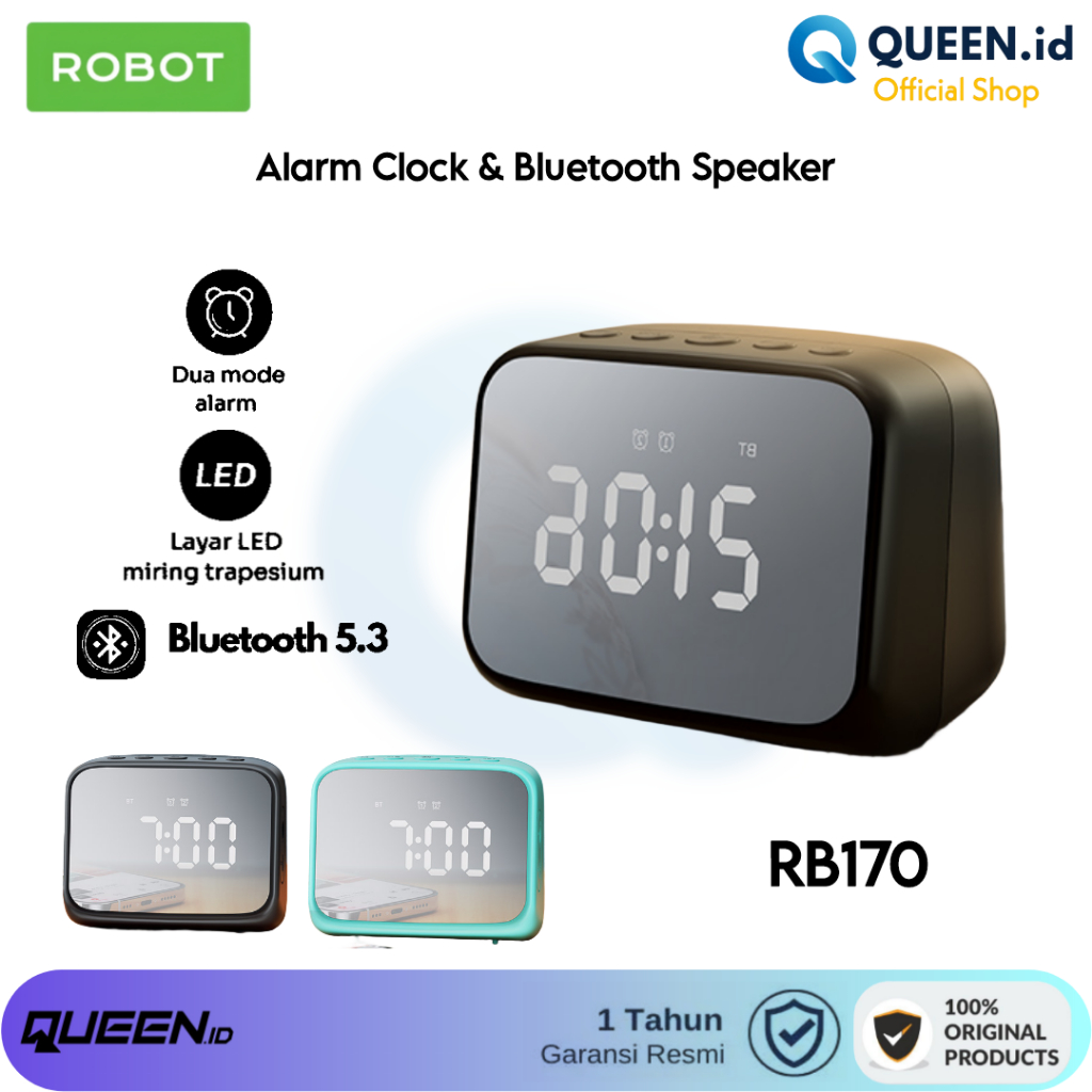 Jual ROBOT RB170 Alarm Clock Bluetooth Speaker LED display Jam BT 5.3 ...