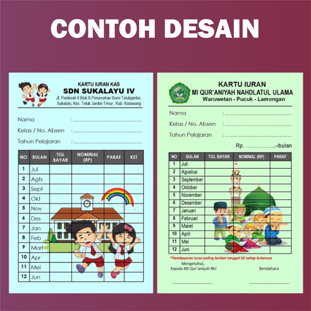 Jual Kartu Infaq Custom Kartu Iuran Iuran Bulanan Spp Iuran Kas Sampah ...