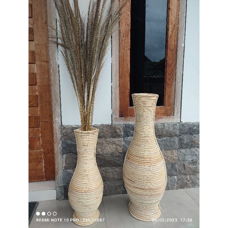 Jual Paket lengkap vas rotan dan 12pcs daun palem kering lebar 40cm ...