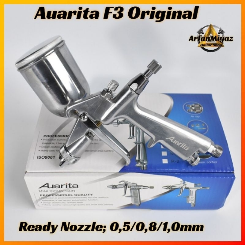 Jual Spray Gun Auarita F3 Original nozzle 0,8mm 0,5mm 1,0mm Cup 120ml ...