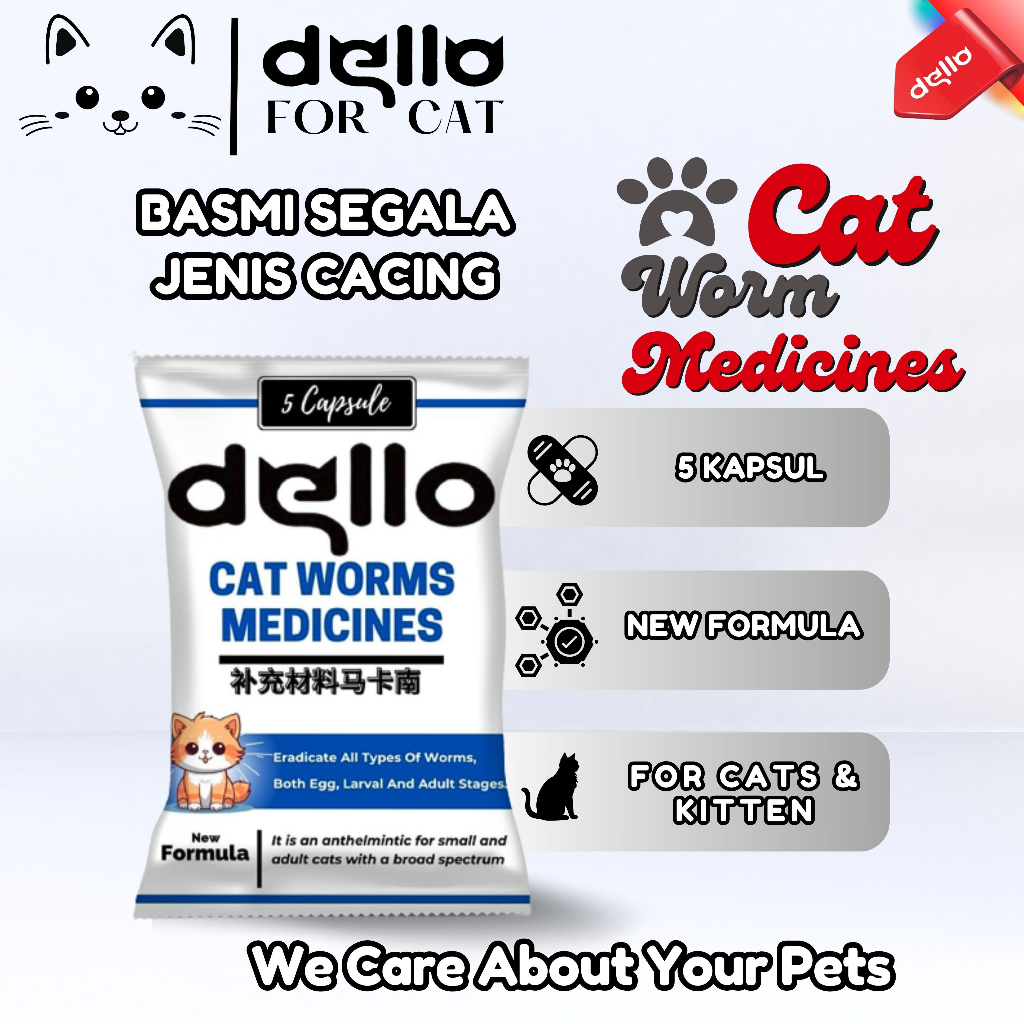 Jual Obat Cacing Kucing Tablet Kapsul Dello Aman dan Ampuh Sudah ...